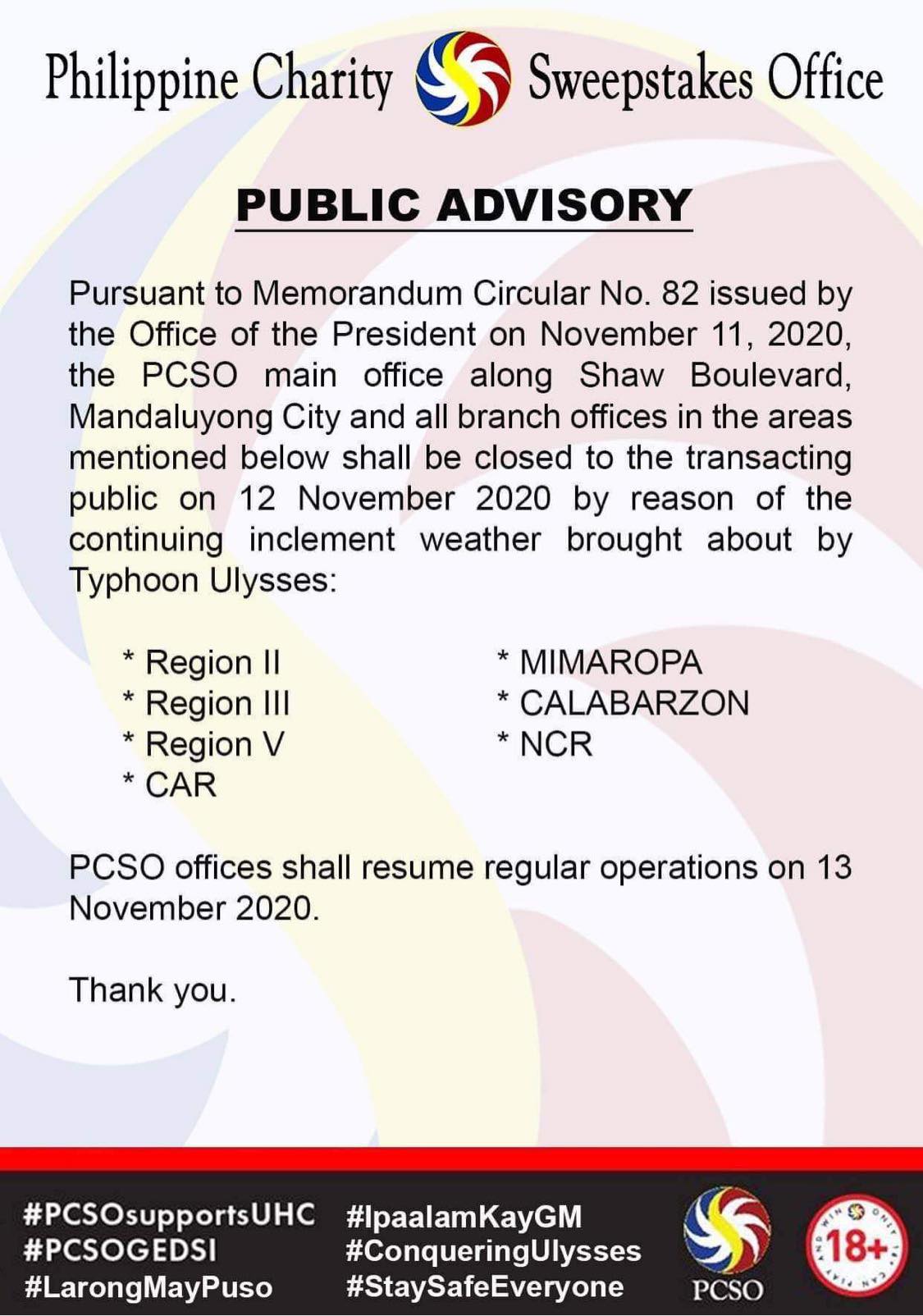 PUBLIC ADVISORY from PCSO