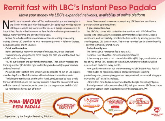 Remit fast with LBC’s Instant Peso Padala