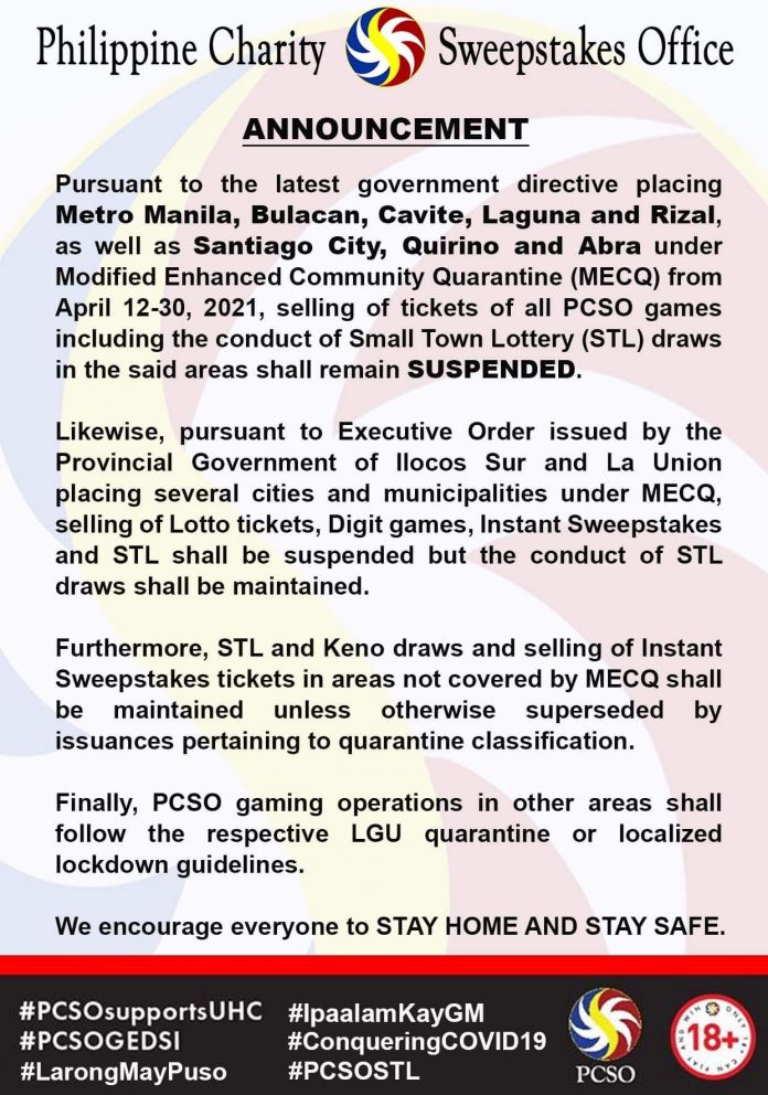 Announcement from PCSO
