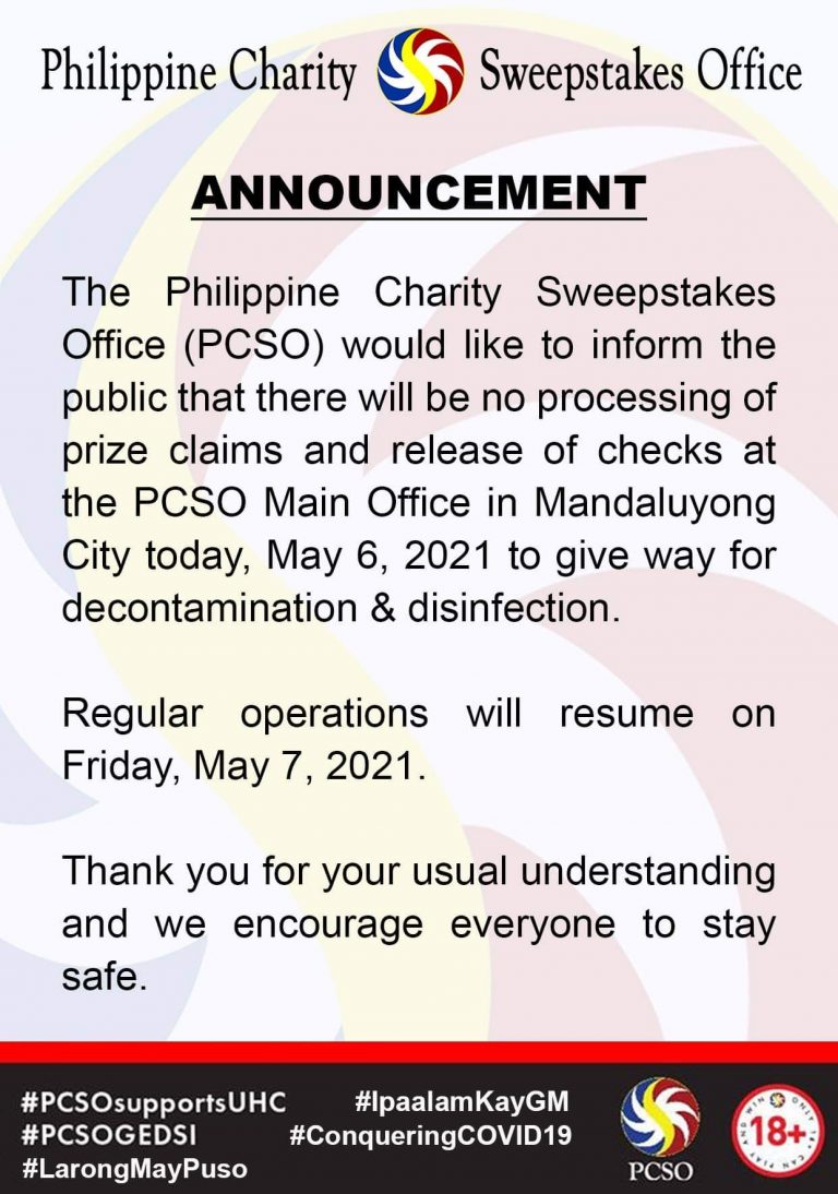 ANNOUNCEMENT | Philippine Charity Sweepstakes Office