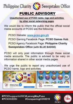 Report any unauthorized use of PCSO’s name, logo, activities, public urged