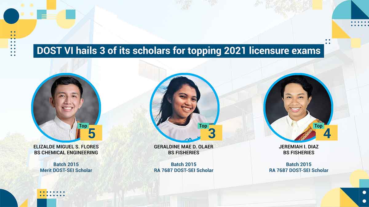 DOST VI hails 3 of its scholars for topping 2021 licensure exams