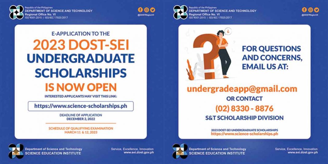 DOST-SEI now accepts application for 2023 Undergraduate Scholarships