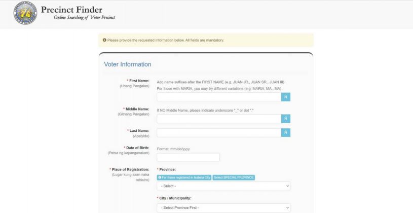 Comelec precinct finder now available