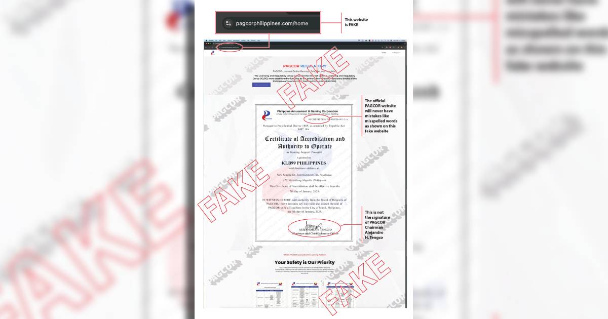 PUBLIC WARNED AGAINST FAKE PAGCOR WEBSITE