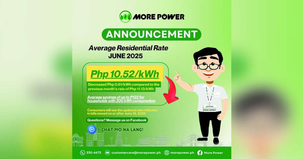 MORE Power cuts electricity rates again this June