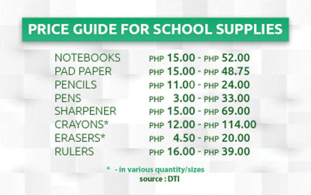 DTI releases school supply price guide; 29 items cheaper